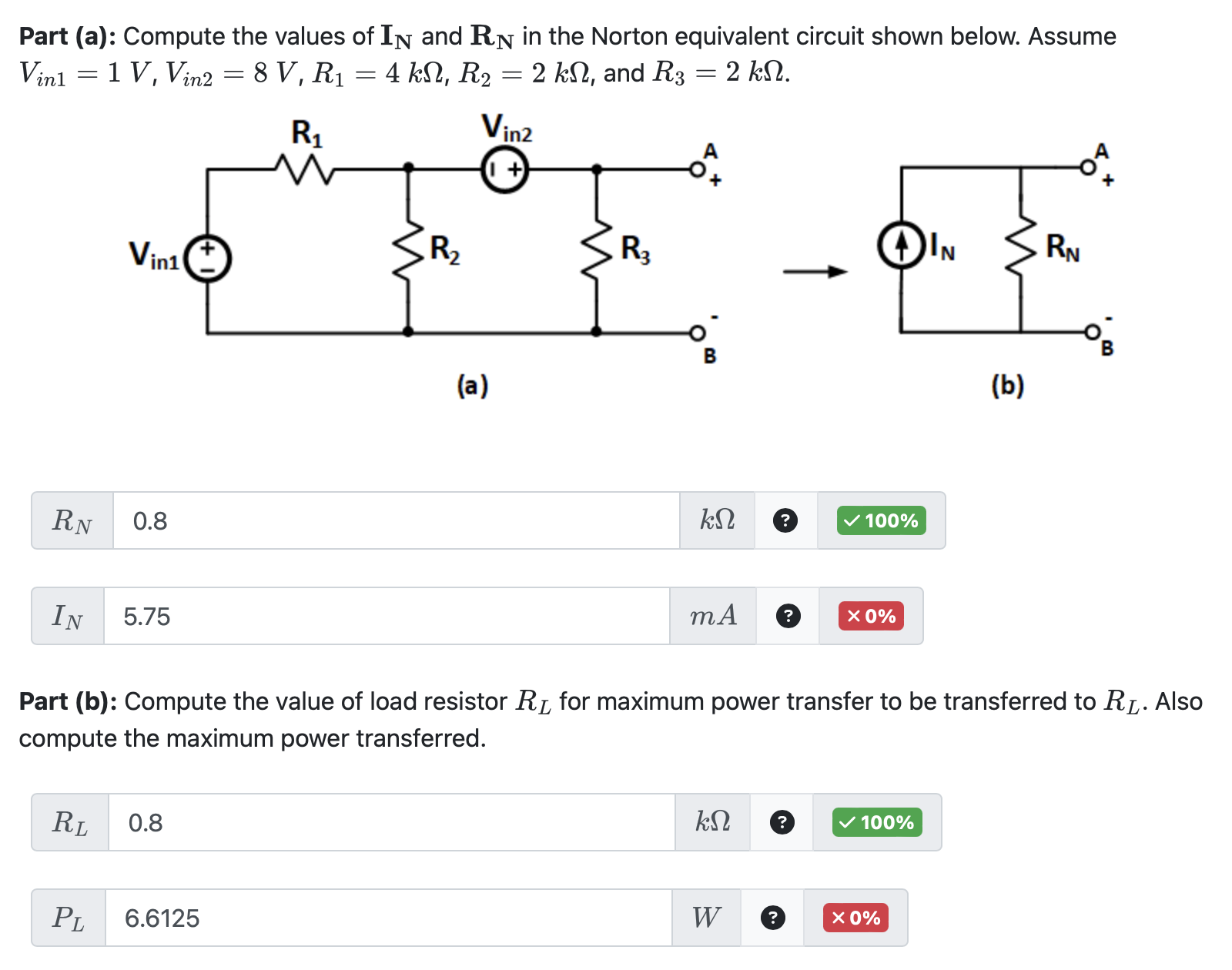 Solved Part (a): Compute the values of IN and RN in the | Chegg.com