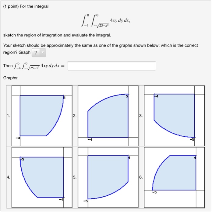Solved (1 point) For the integral 4xy dy dx, sketch the | Chegg.com