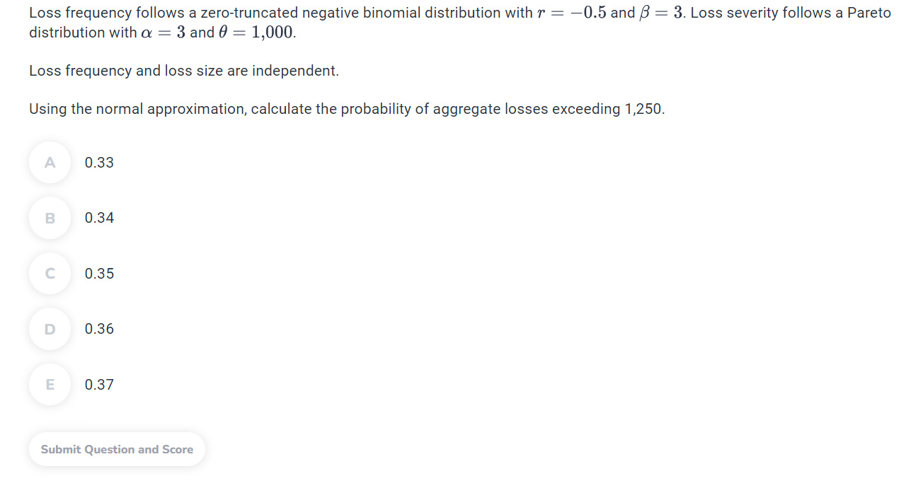 Solved Loss frequency follows a zero-truncated negative | Chegg.com
