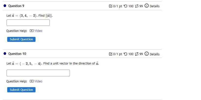 Solved a= 3,4,−2 .F estion Help: uestion 10 a= −2,5,−4 | Chegg.com Solved a= 3,4,−2 .F estion Help: uestion 10 a= −2,5,−4 | Chegg.com