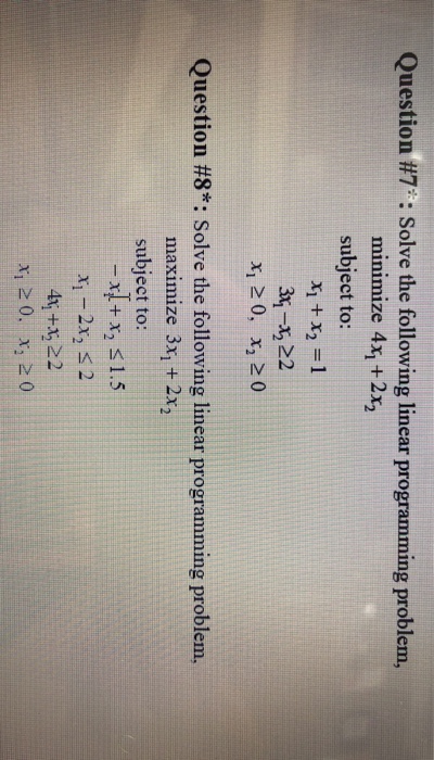 Solved Question #7: solve the following linear programming | Chegg.com