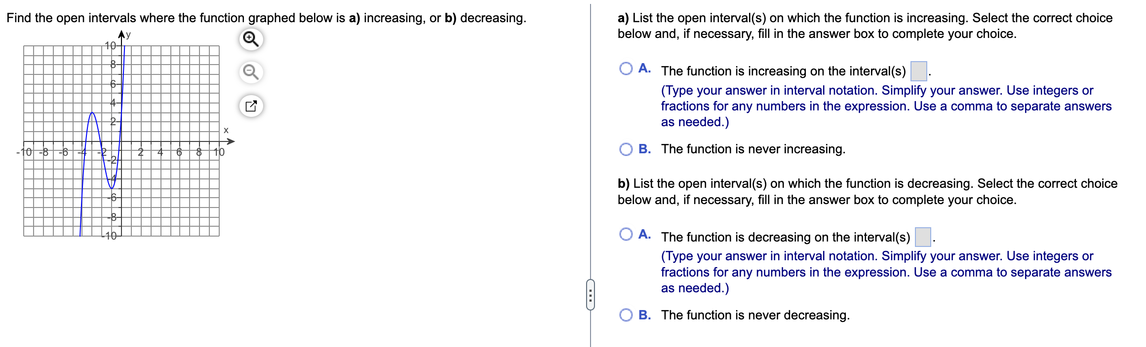 Solved Find the open intervals where the function graphed | Chegg.com