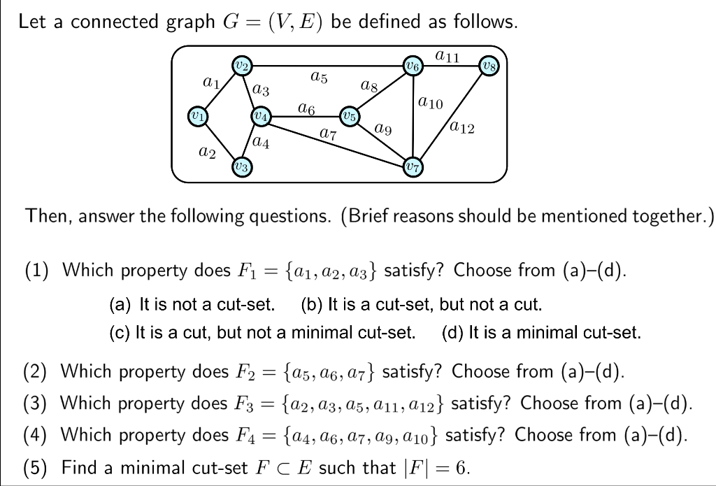 Solved Let a connected graph G=(V,E) be defined as follows. | Chegg.com