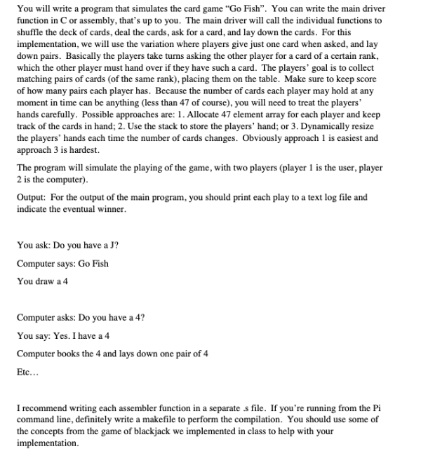 Solved You Will Write A Program That Simulates The Card Game