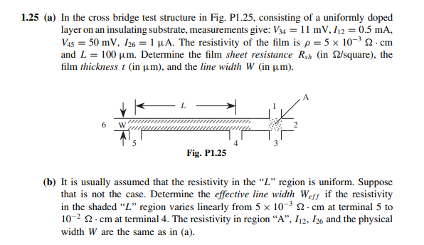 Solved 1.25 (a) In the cross bridge test structure in Fig. | Chegg.com