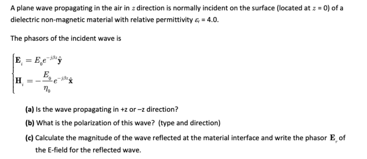 Solved A plane wave propagating in the air in z direction is | Chegg.com