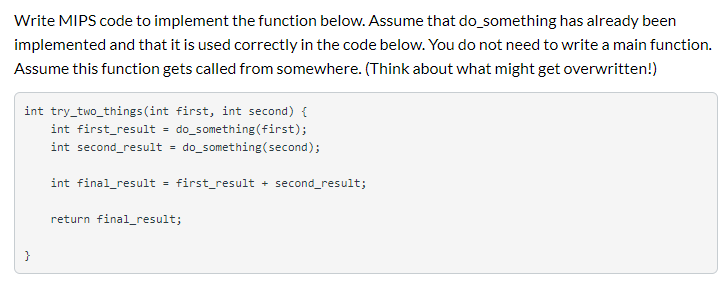 Solved Write Mips Code To Implement The Function Below