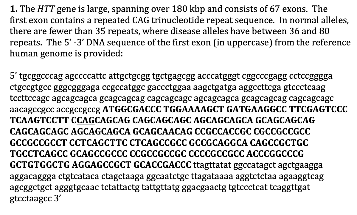 Solved The first codon of the HTT gene codes for the | Chegg.com
