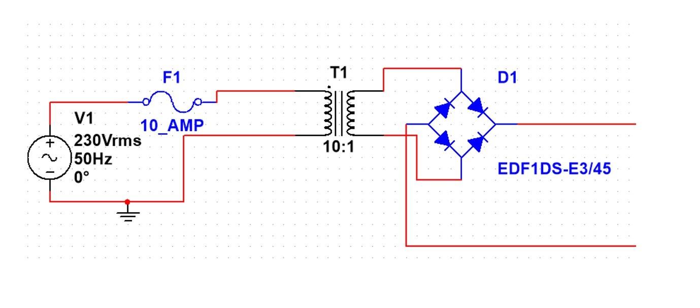 Solved F1 T1 D1 + V1 10_AMP 230Vrms 50Hz 0° 10:1 | Chegg.com