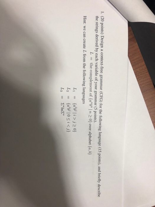Solved 1. (20 points) Design a context-free grammar (CFG) | Chegg.com