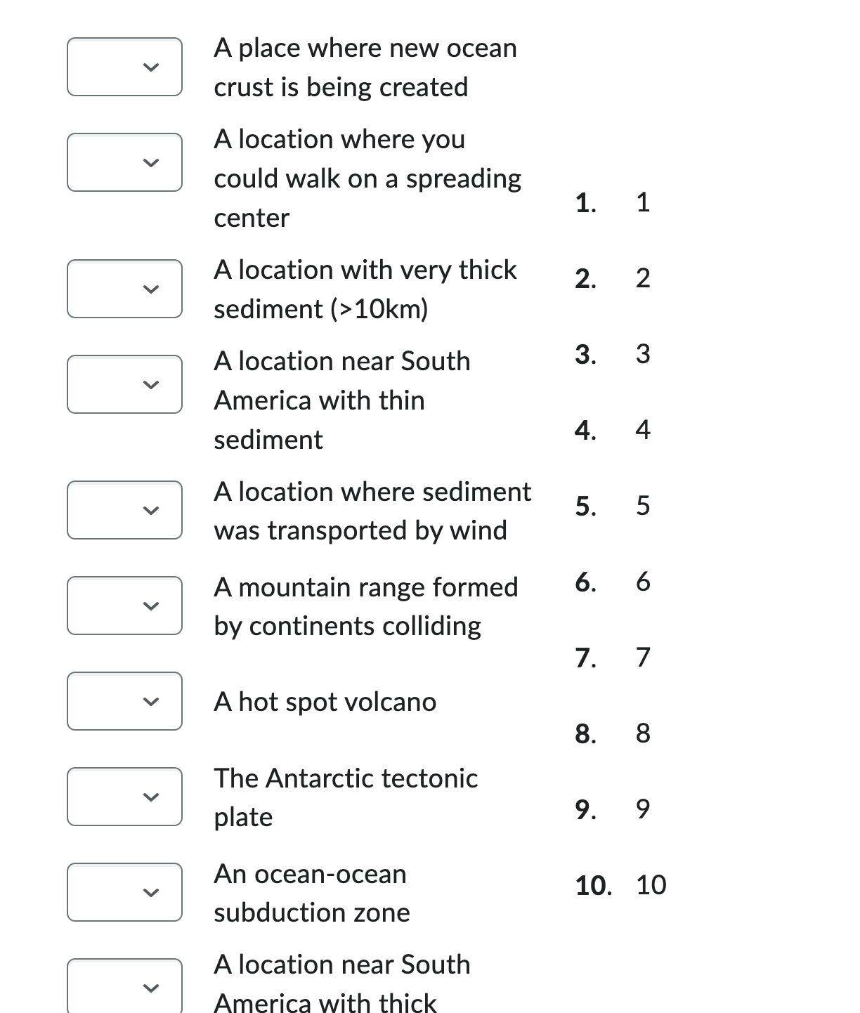 Solved Please match the following features with the number | Chegg.com