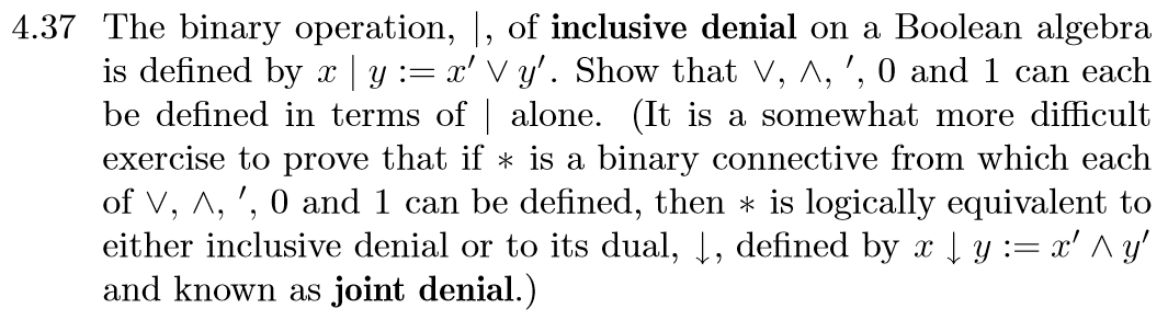 4.37 The binary operation, , of inclusive denial on a | Chegg.com