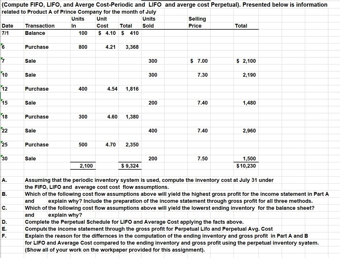 the FIFO, LIFO and average cost cost flow | Chegg.com