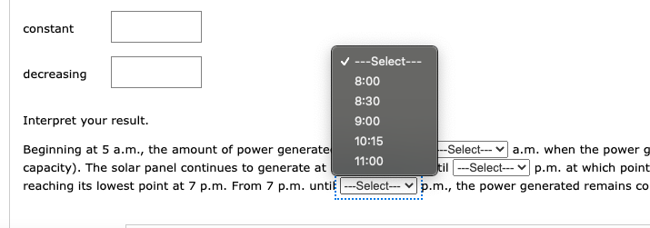 Solved Solar Panel Power Output The graph of the function f | Chegg.com