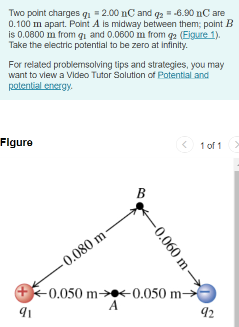 Solved Find the potential at points A and B. Find the work | Chegg.com