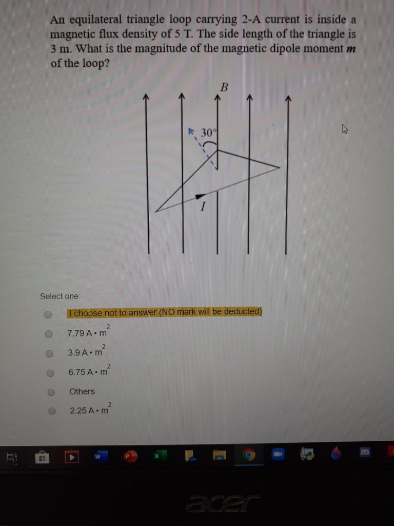 Solved An Equilateral Triangle Loop Carrying 2 A Current Is