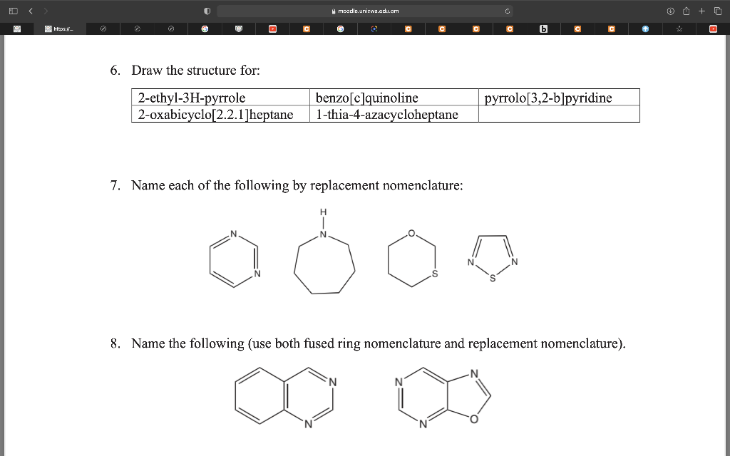 Solved 6. Draw the structure for: 7. Name each of the | Chegg.com