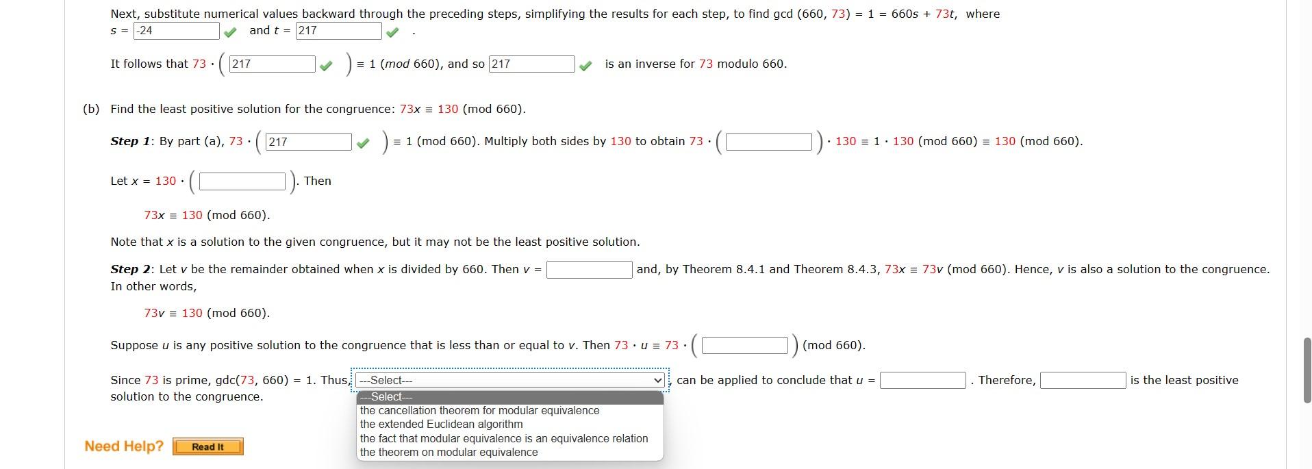 Solved Find an inverse for 73 modulo 660 . First use the | Chegg.com
