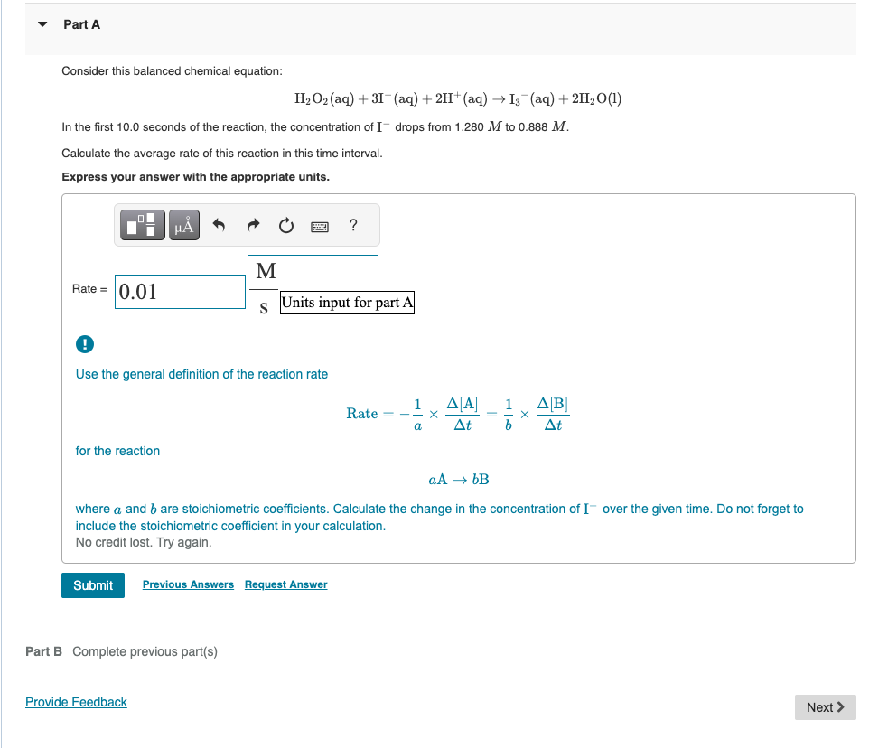 Solved Part AConsider this balanced chemical | Chegg.com