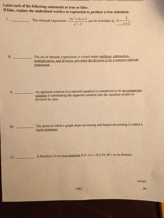 Solved Label each of the following statements as true or | Chegg.com