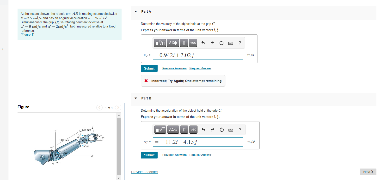 Solved Part A At the instant shown, the robotic arm AB is | Chegg.com