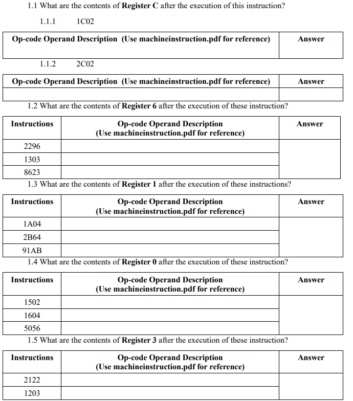 Solved 1.1 What are the contents of Register C after the | Chegg.com