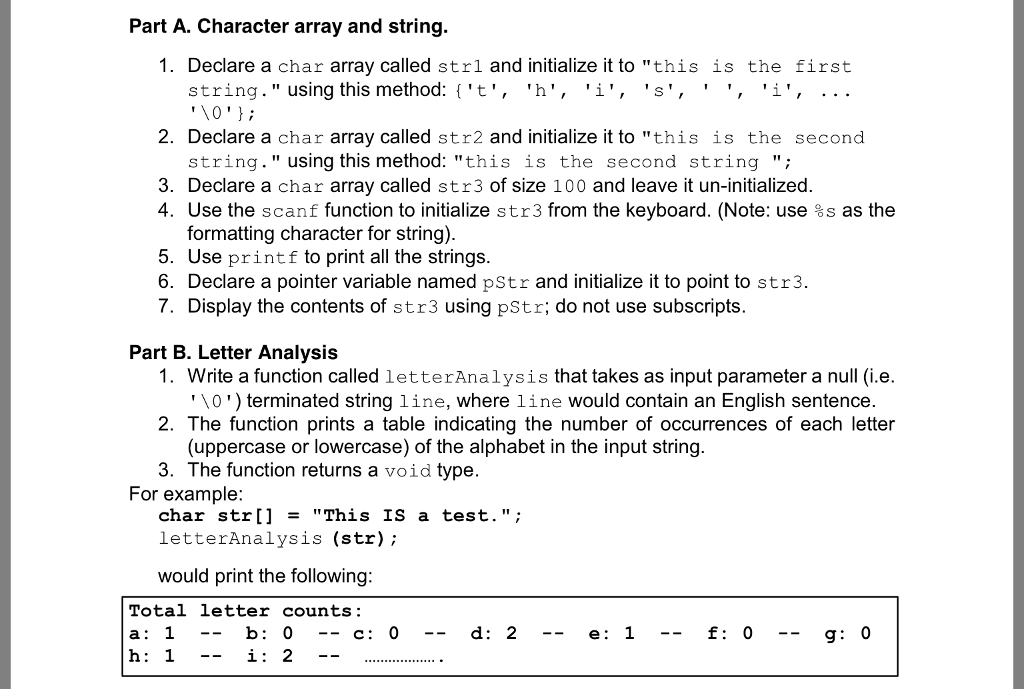 Solved Part A Character Array And String 1 Declare A Char Chegg