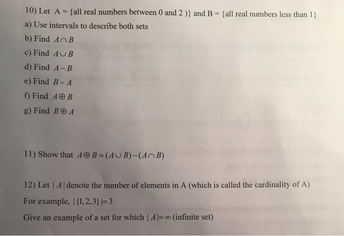 Solved Let A = {all real numbers between 0 and 2)} and B = | Chegg.com