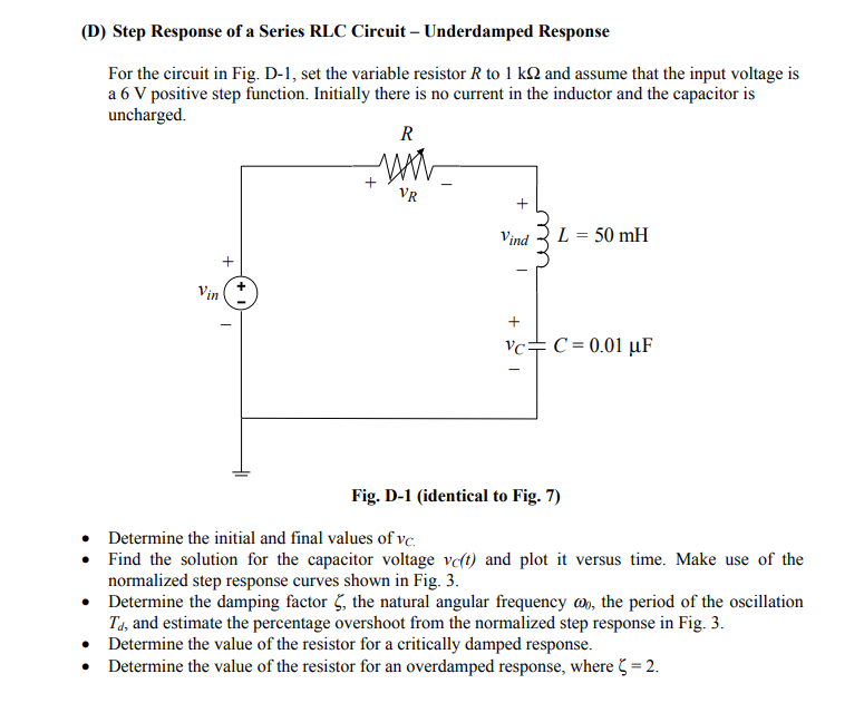 Solved (D) Step Response of a Series RLC Circuit- | Chegg.com