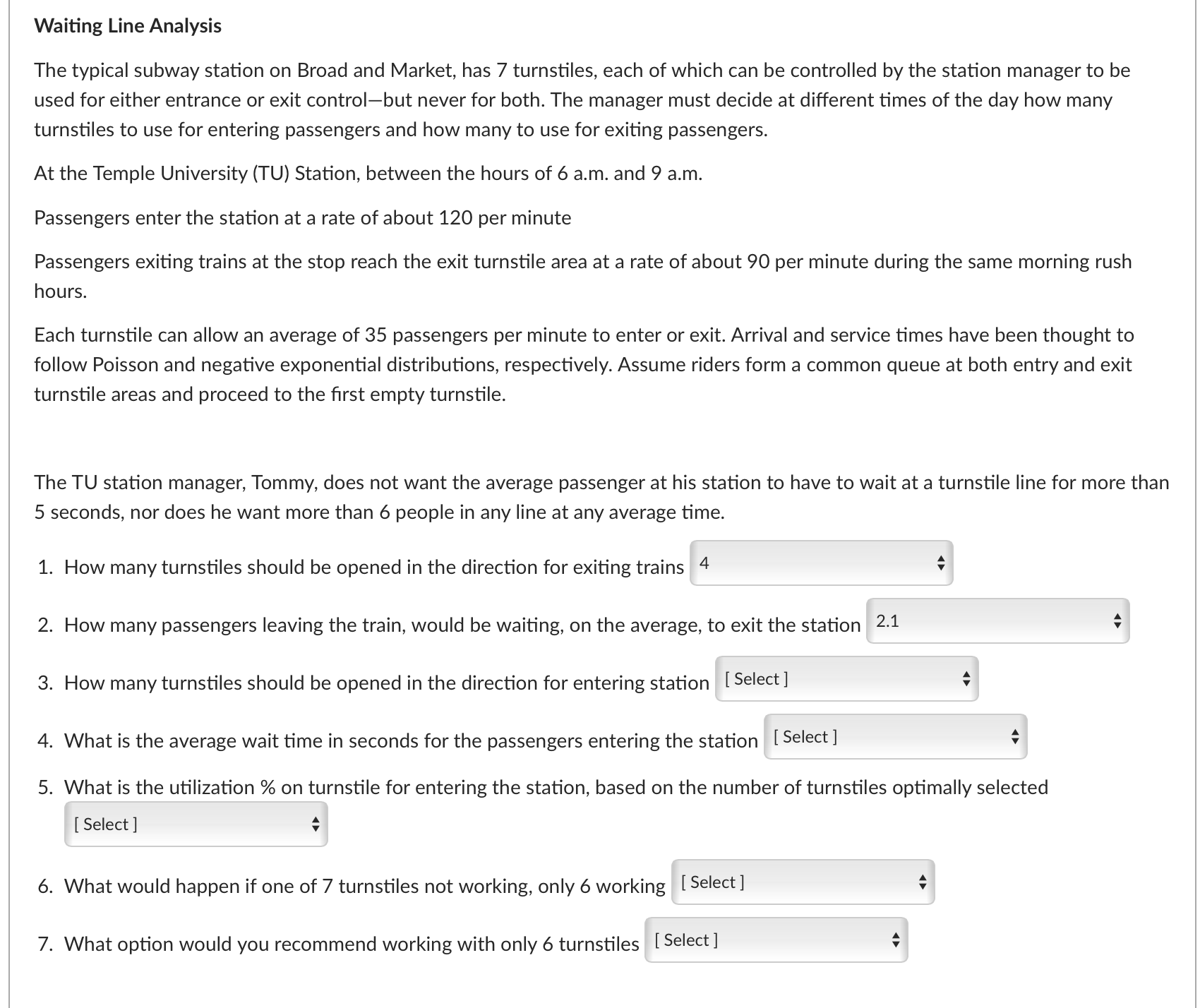Solved Waiting Line Analysis The typical subway station on | Chegg.com