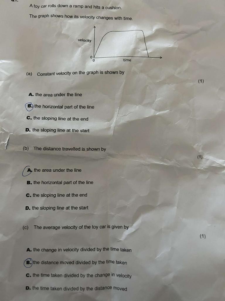 Solved A toy car rolls down a ramp and hits a cushion. The | Chegg.com