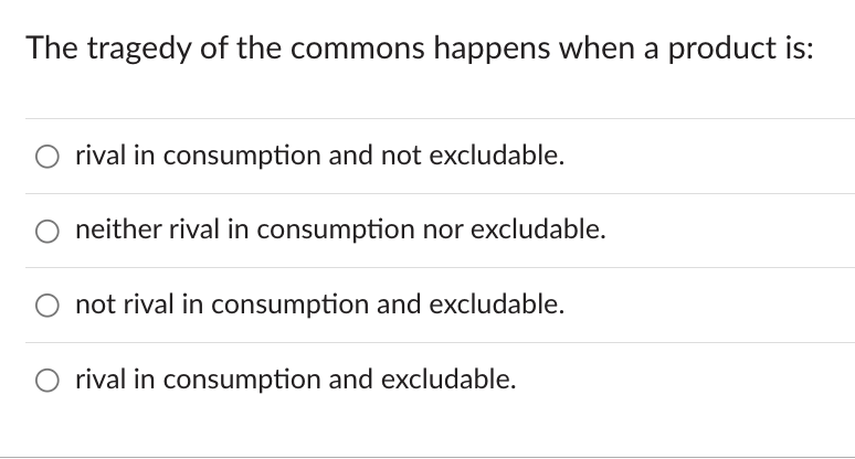 Solved The tragedy of the commons happens when a product | Chegg.com