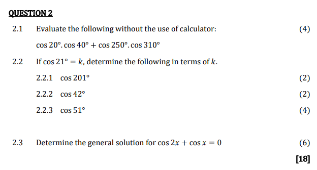Solved 2.2 If cos21∘=k, determine the following in terms of | Chegg.com