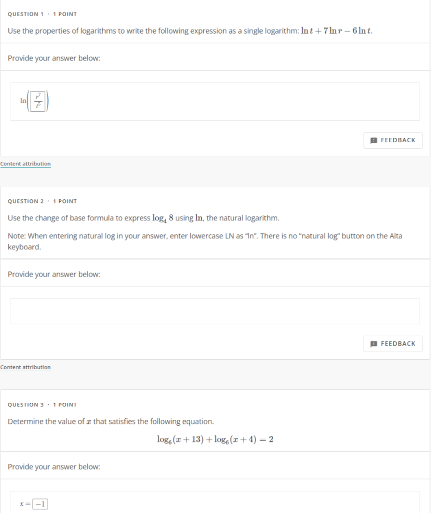 Solved QUESTION 1 - 1 POINT Use the properties of logarithms | Chegg.com