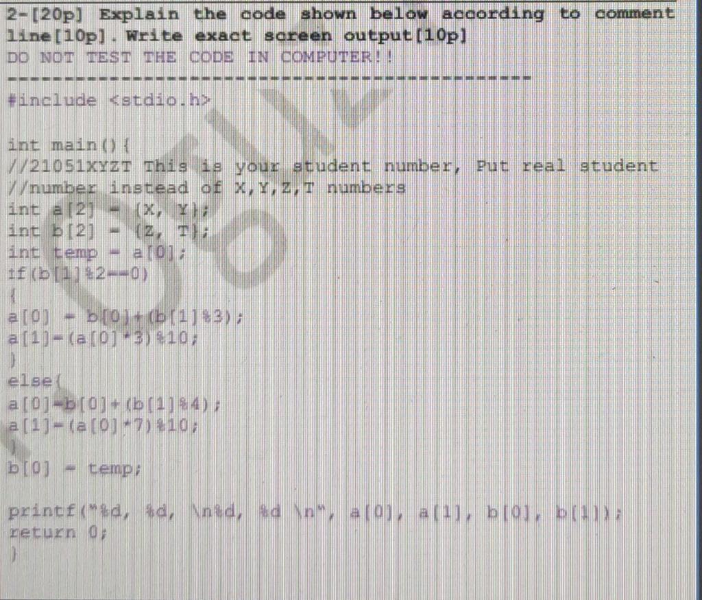 2-[20p] Explain the code shown below according to | Chegg.com