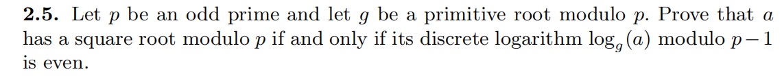 Solved 2.5. Let p be an odd prime and let g be a primitive | Chegg.com