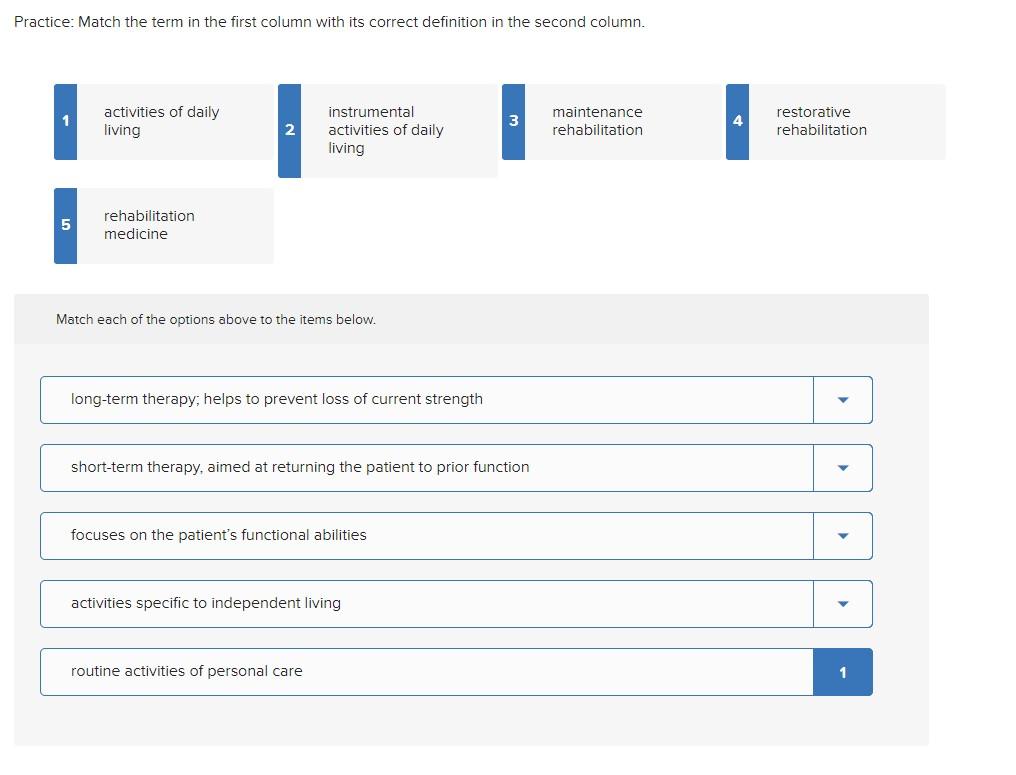 Solved Practice: Match the term in the first column with its | Chegg.com