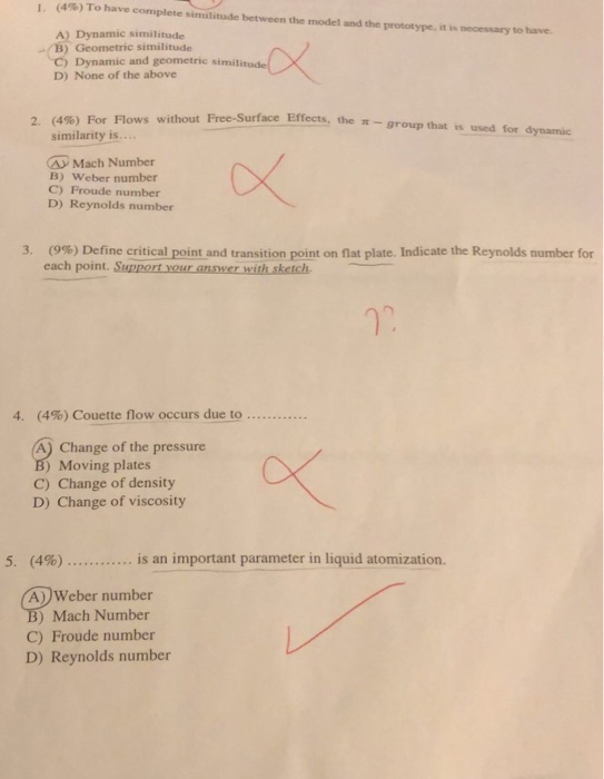Solved 1. (4%) To have complete similitude between the model | Chegg.com