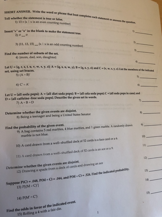 Solved SHORT ANSWER. Write the word or phrase t Tell whether | Chegg.com