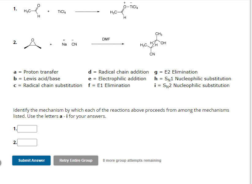 Solved 1. 2. a= Proton transfer d= Radical chain addition g= | Chegg.com