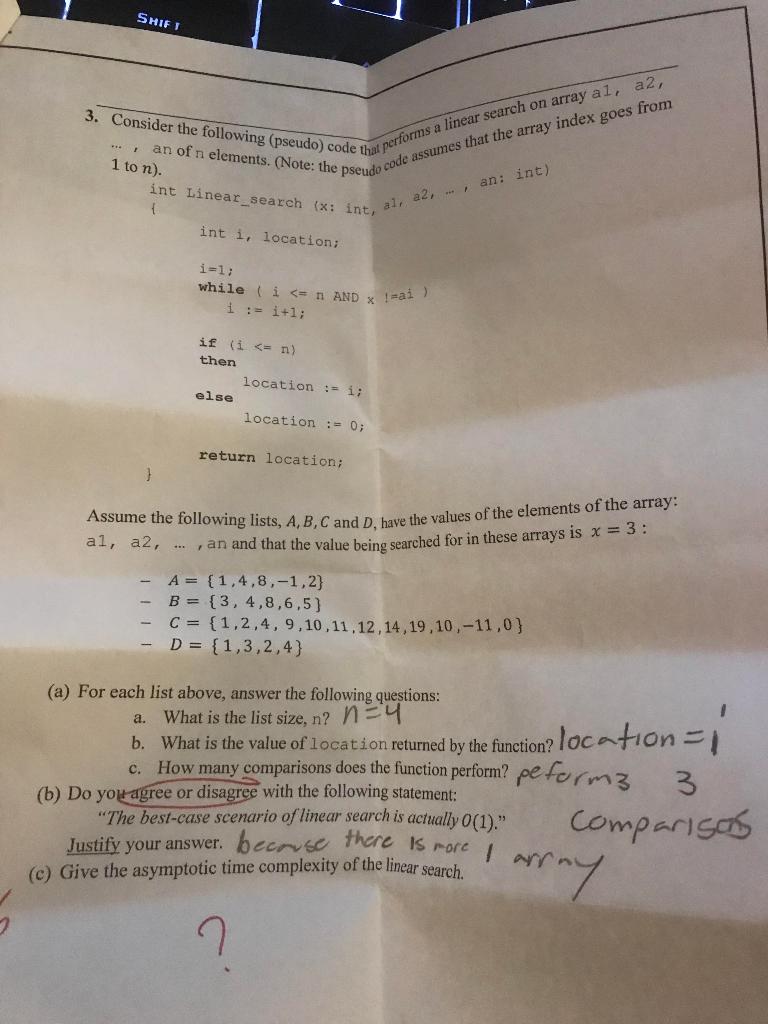 Solved a1,a2,…, an and that the value being searched for in | Chegg.com