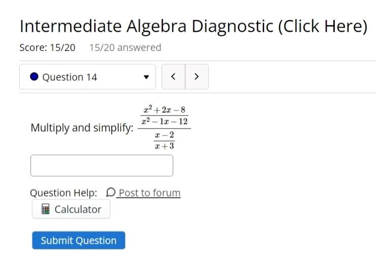 Solved Intermediate Algebra Diagnostic (Click Here) Score: | Chegg.com