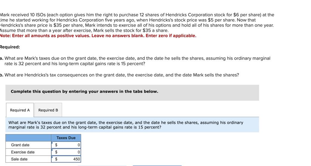 Solved lark received 10 ISOs (each option gives him the | Chegg.com