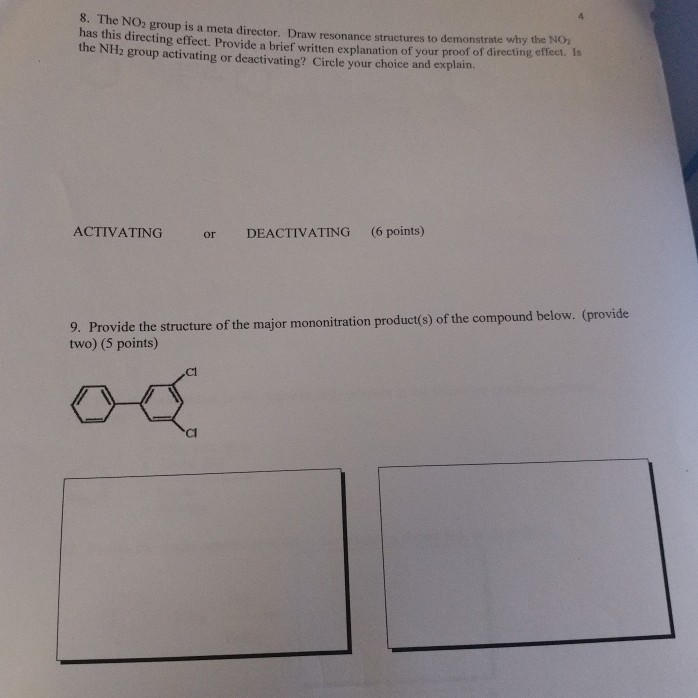 Solved 8. The No2 group is the meta director. Draw resonance | Chegg.com