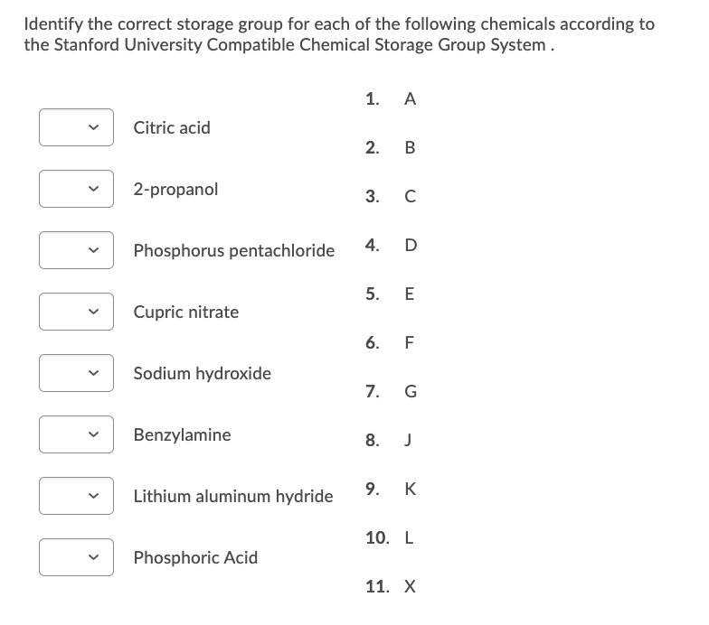 Solved Identify the correct storage group for each of the | Chegg.com
