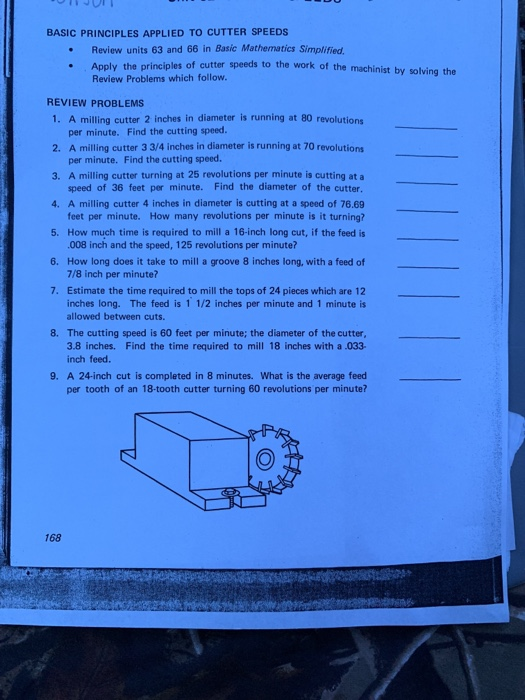 Solved BASIC PRINCIPLES APPLIED TO CUTTER SPEEDS Review | Chegg.com