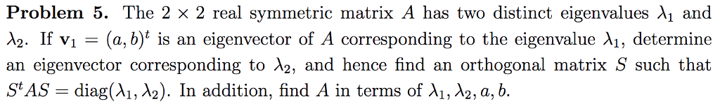 Solved Problem 5. The 2 × 2 real symmetric matrix A has two | Chegg.com