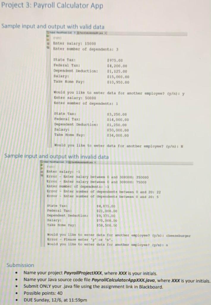 Project 3: Payroll Calculator App Sample input and | Chegg.com