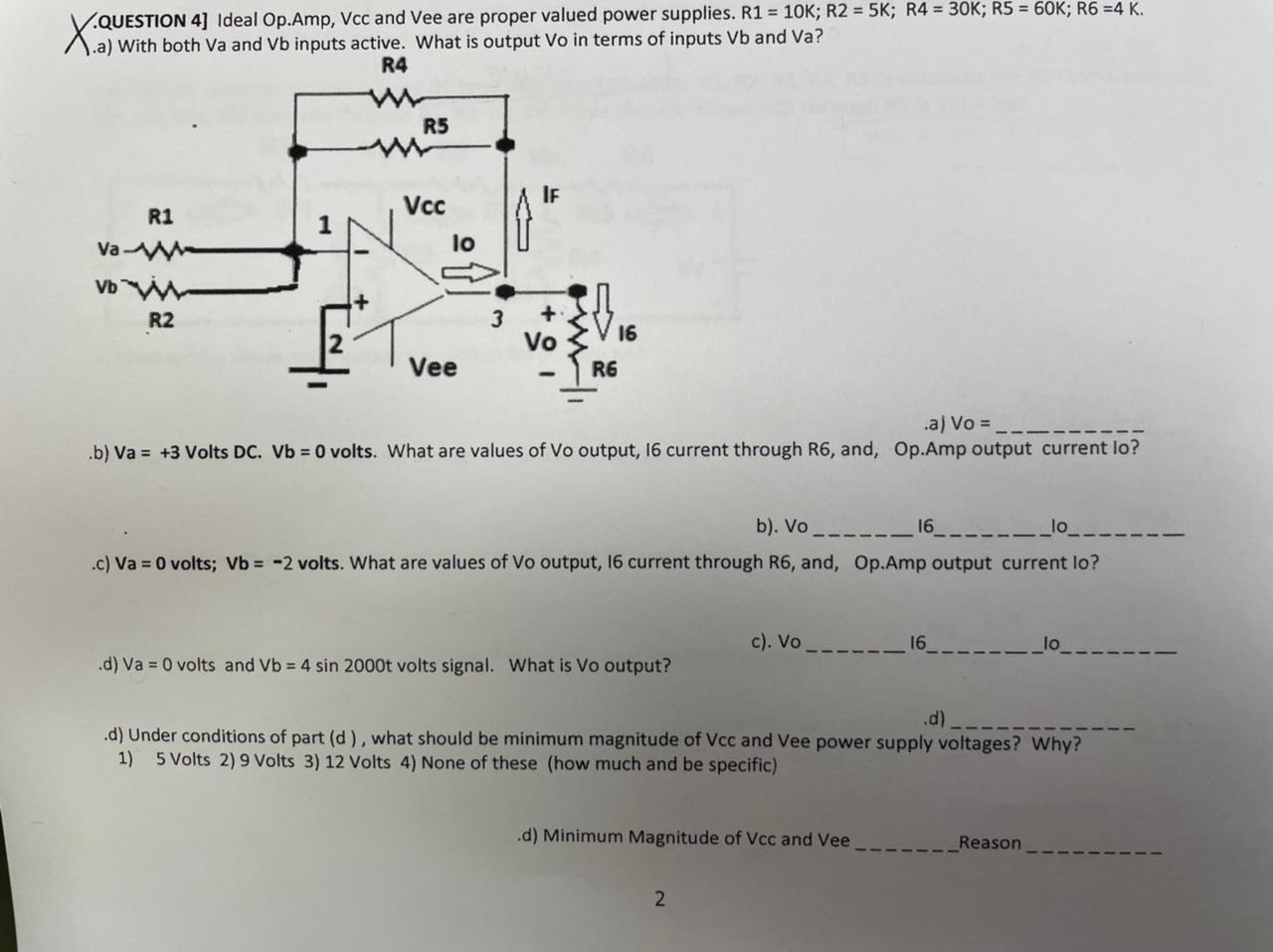 Solved (.QUESTION 4] Ideal Op.Amp, Vcc and Vee are proper | Chegg.com