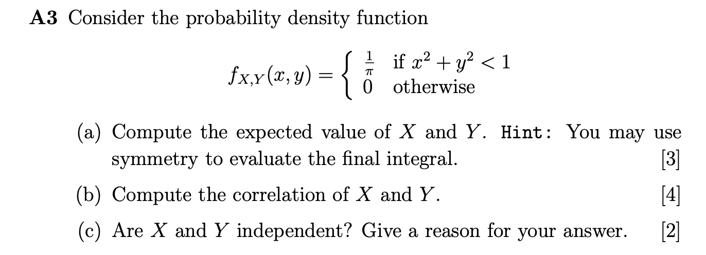 Solved A3 Consider the probability density function fx,y(x, | Chegg.com